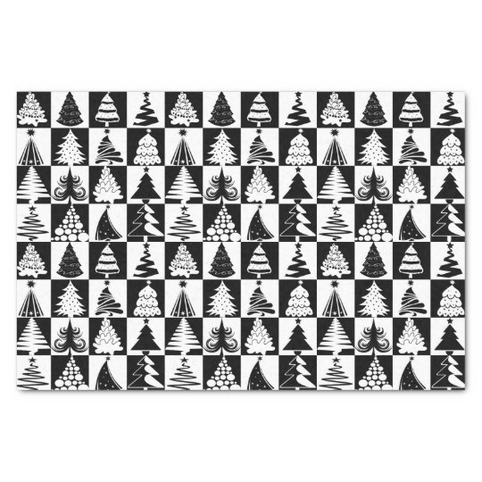 Black And White Christmas Tree Holiday Pattern Tissue Paper | Zazzle.com