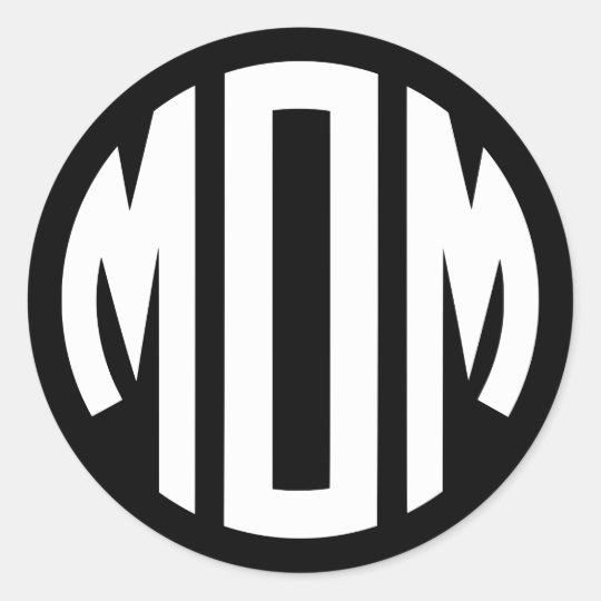 Black and White Circle Monogram MOM Classic Round Sticker | Zazzle.com