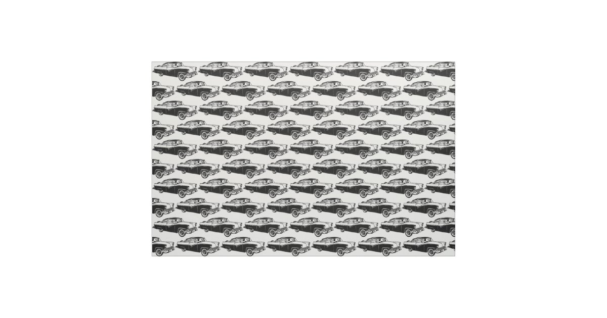 Black and White Classic Car Fabric | Zazzle