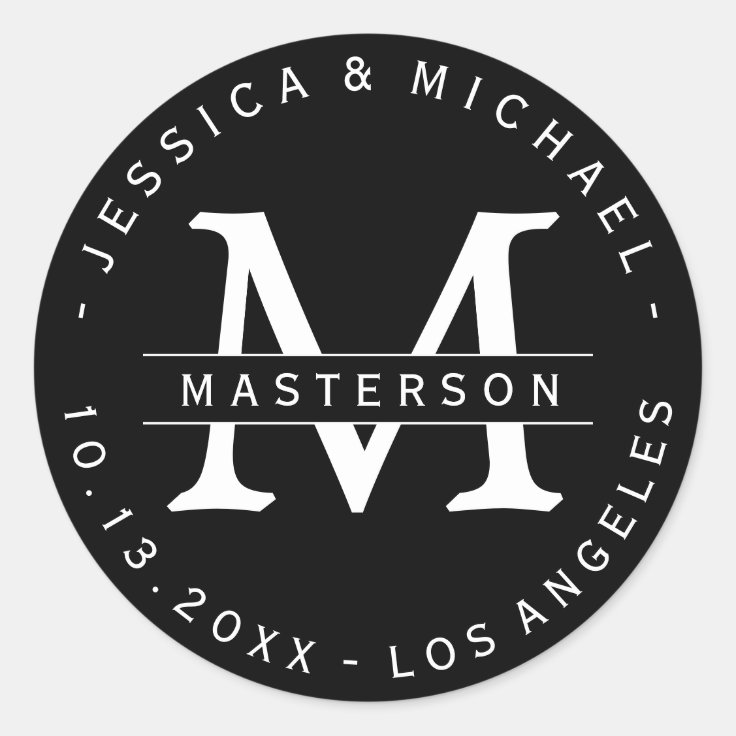 Black and White Classic Monogram Wedding Stickers | Zazzle