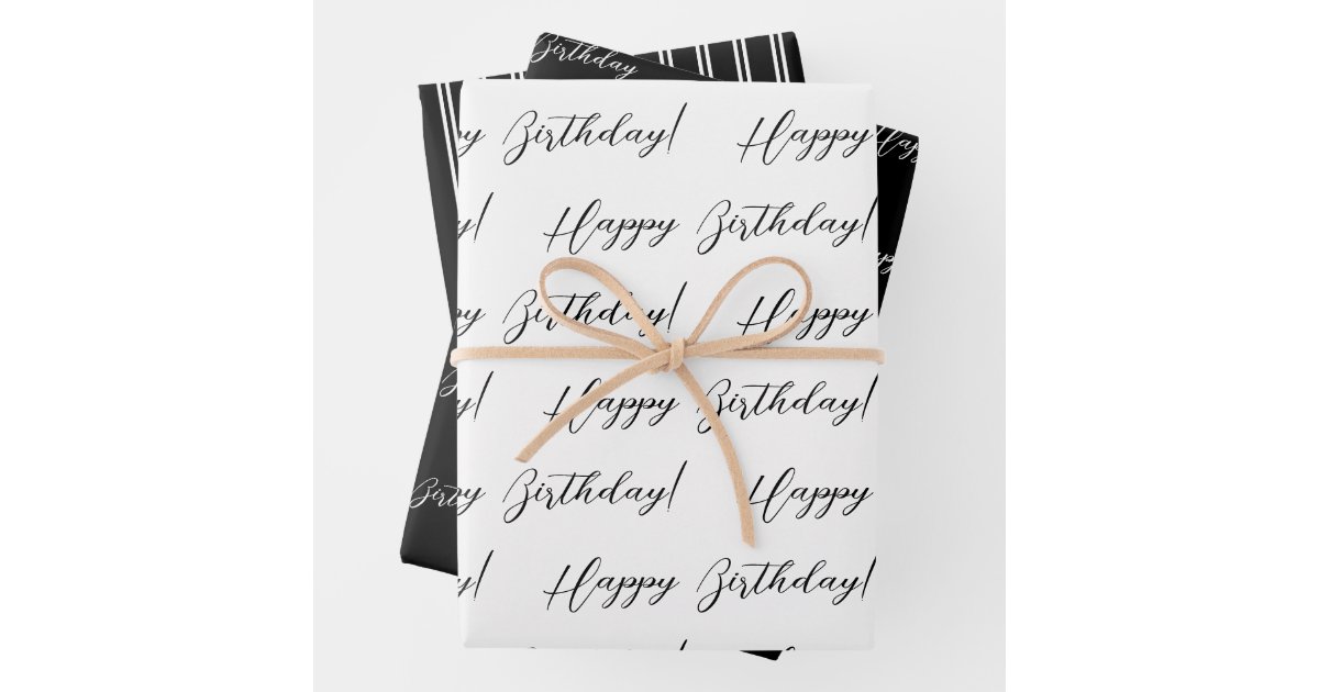 Black and White Classy Birthday Wrapping Paper Sheets | Zazzle