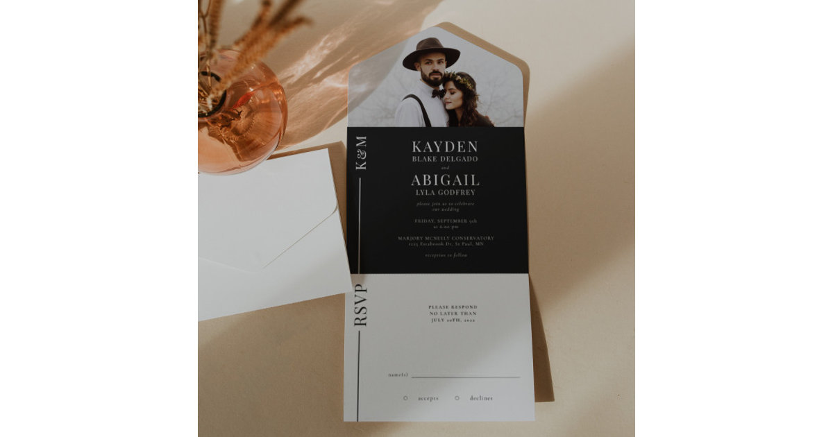 Black and White Clean Line Wedding Invitation | Zazzle