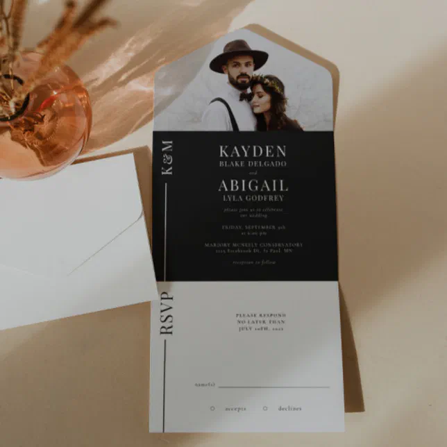 Black and White Clean Line Wedding Invitation | Zazzle