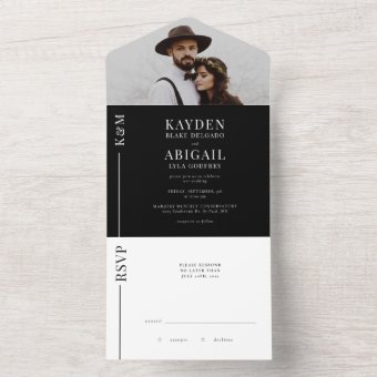 Black and White Clean Line Wedding Invitation | Zazzle
