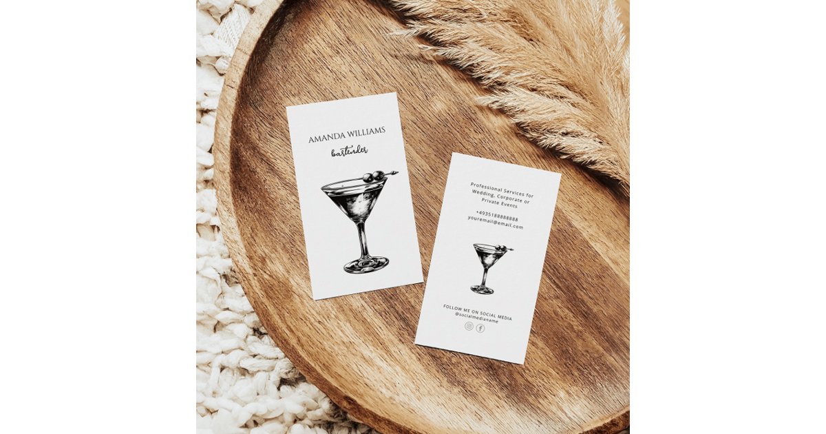 Black and White Cocktail Professional Bartender Business Card | Zazzle
