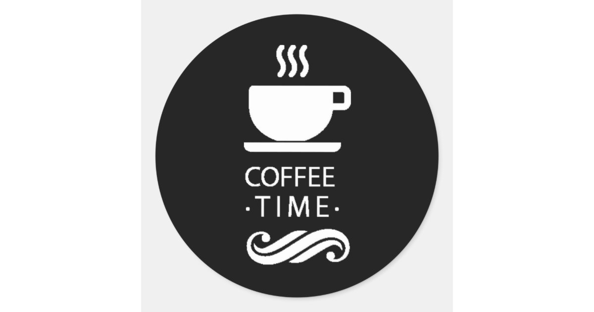 Black And White Coffee Time Classic Round Sticker | Zazzle