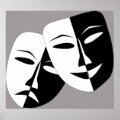 Black and White Comedy and Drama Masks Poster | Zazzle