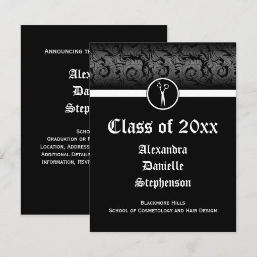 Black and White Cosmetology School Graduation Invitation | Zazzle