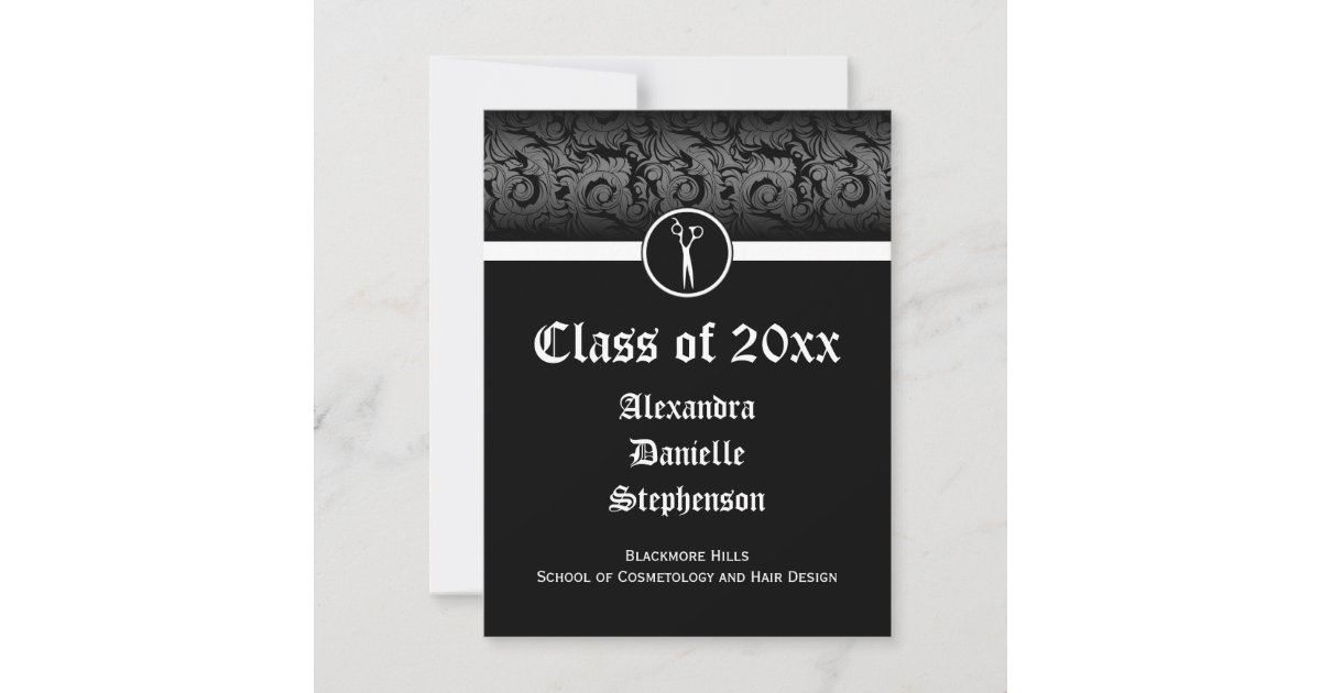 Black and White Cosmetology School Graduation Invitation | Zazzle