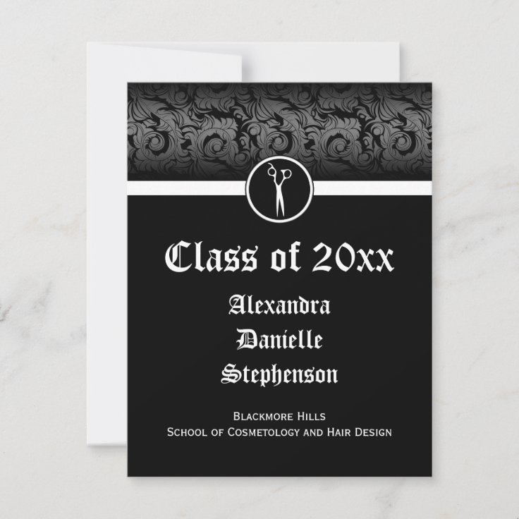 Black and White Cosmetology School Graduation Invitation | Zazzle