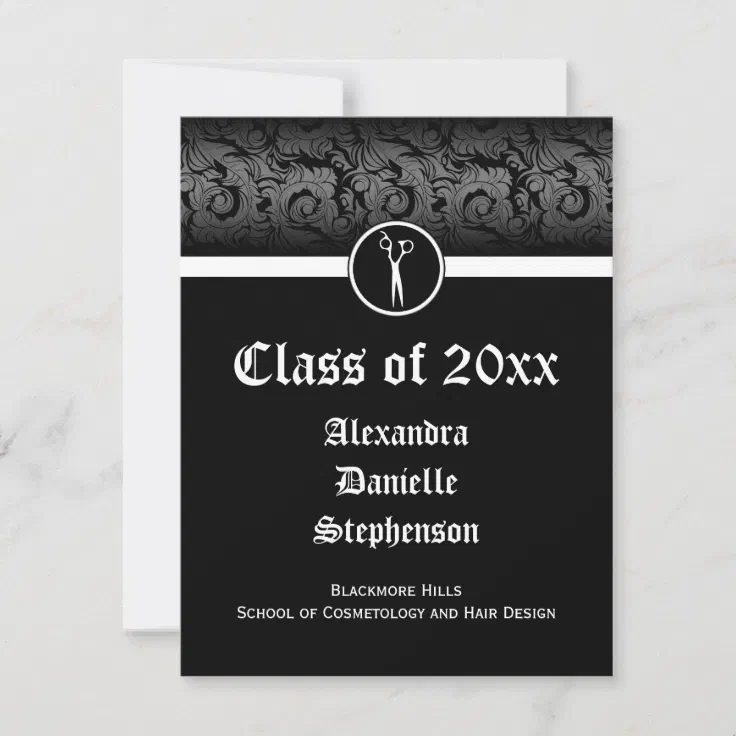 Black and White Cosmetology School Graduation Invitation | Zazzle