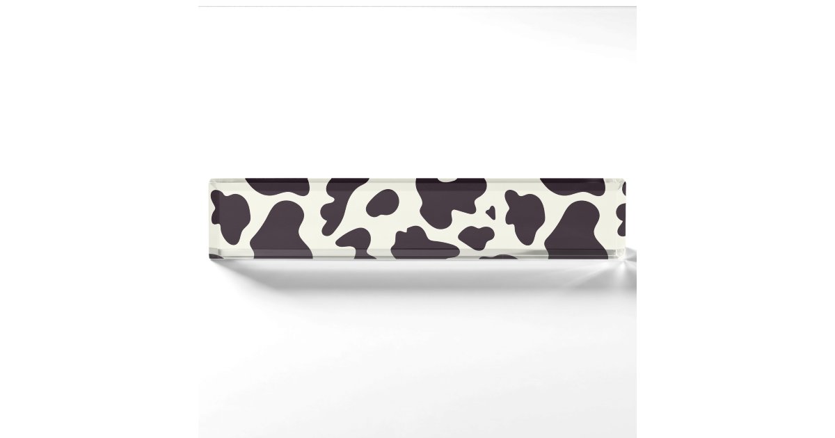 Black and White Cow Pattern Print Desk Name Plate | Zazzle