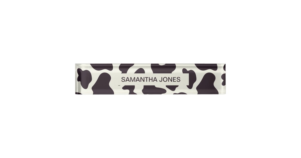 Black and White Cow Pattern Print Nameplate | Zazzle