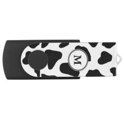 Black and White Cow Print with Custom Monogram USB Flash Drive | Zazzle