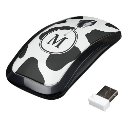 Black and White Cow Print with Custom Monogram Wireless Mouse | Zazzle