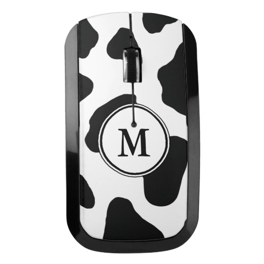 Black and White Cow Print with Custom Monogram Wireless Mouse | Zazzle.com