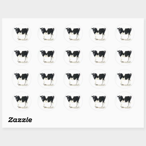 black and white cow round sticker | Zazzle