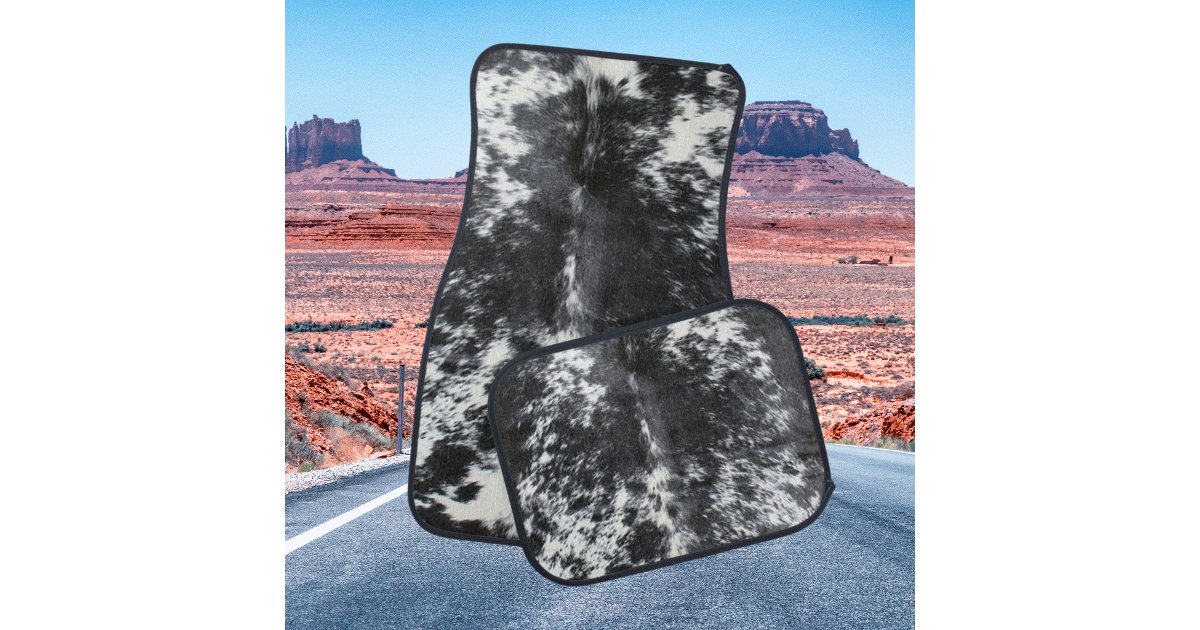 Black and White Cowhide Print Rustic Western Car Floor Mat | Zazzle
