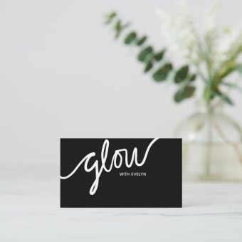 Black and white cursive Glow Business Card | Zazzle