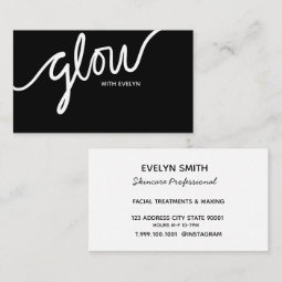 Black and white cursive Glow Business Card | Zazzle