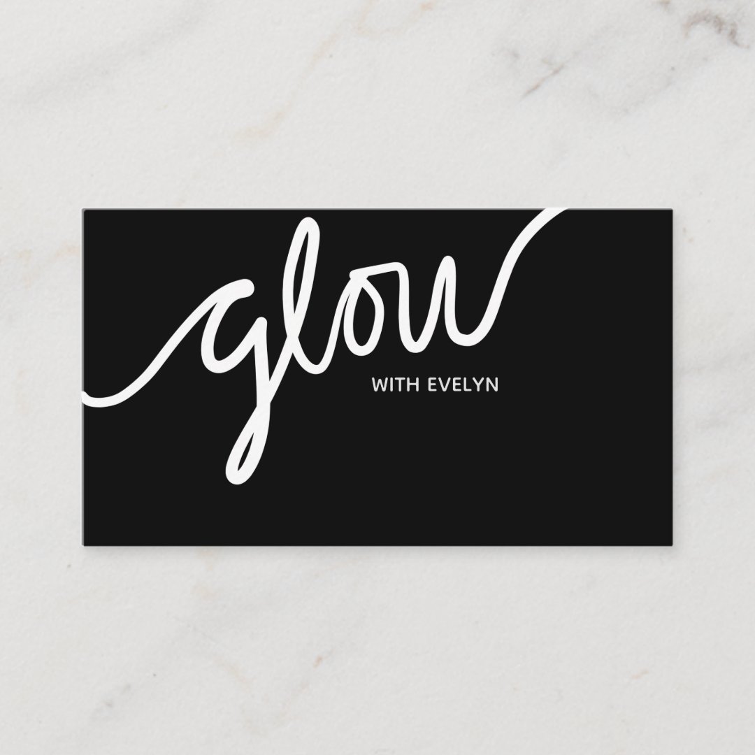 Black and white cursive Glow Business Card | Zazzle