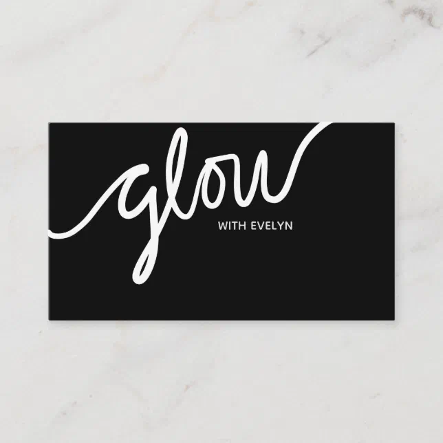 Black and white cursive Glow Business Card | Zazzle
