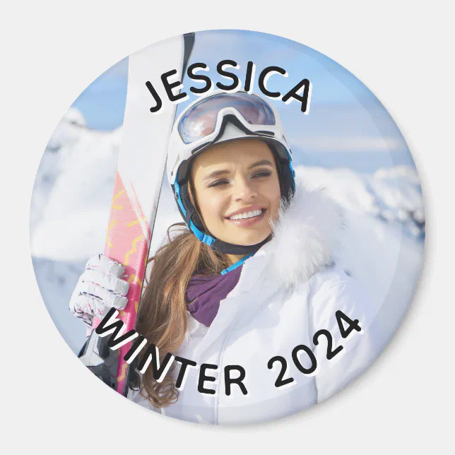 Black and White Curved Text Family Photo Magnet | Zazzle