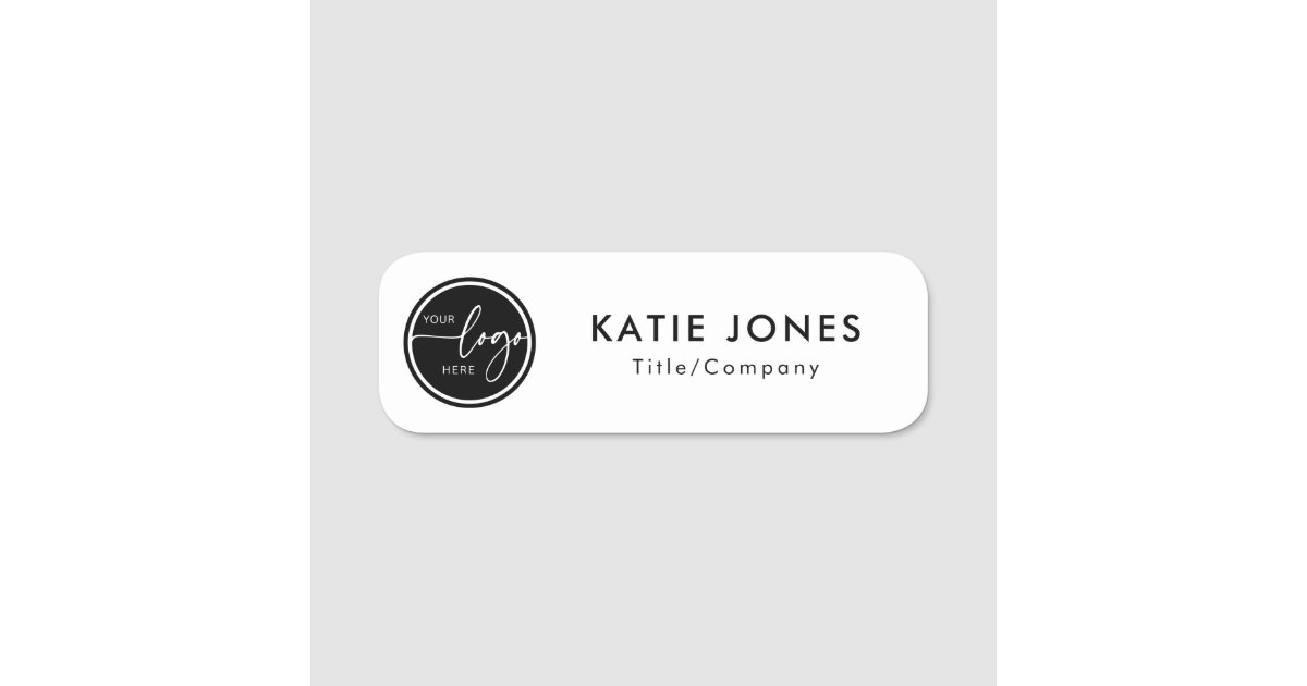 Black and White Custom Logo Employee ID Name Tag | Zazzle