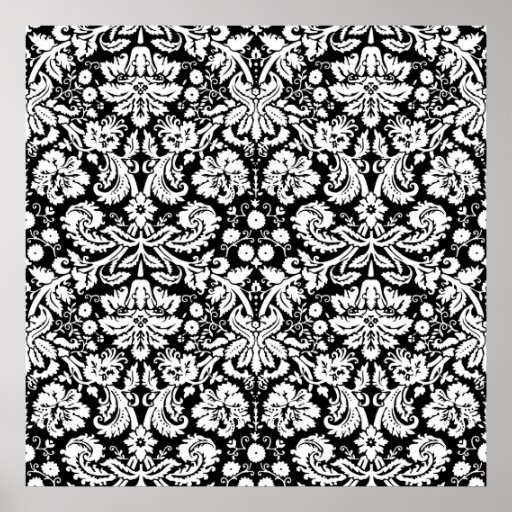 Black and white damask pattern print | Zazzle