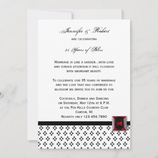 Black and White Damask Ruby Anniversary Invitation | Zazzle