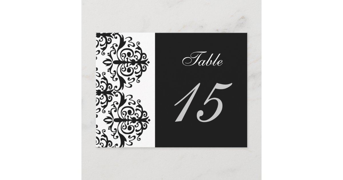 black and white damask table number cards | Zazzle