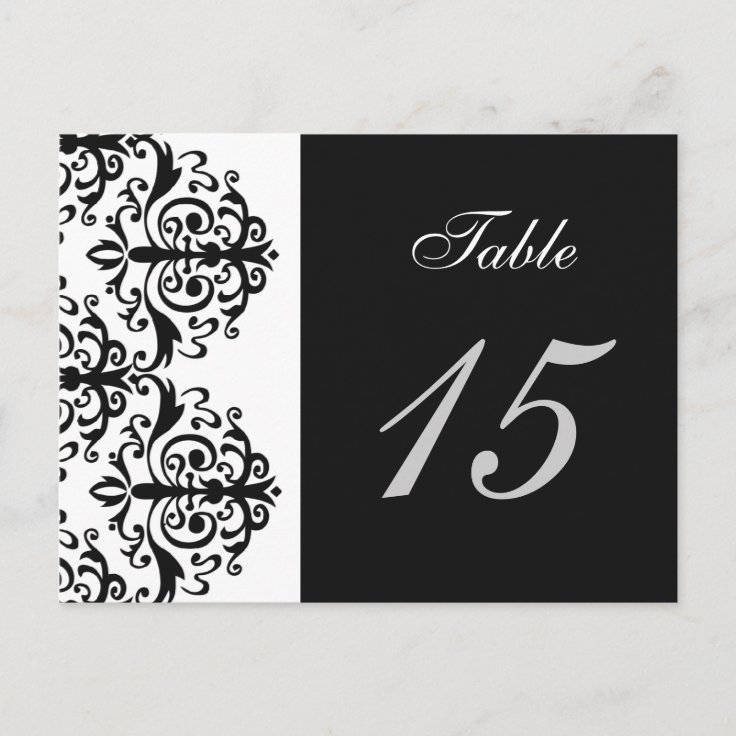 black and white damask table number cards | Zazzle