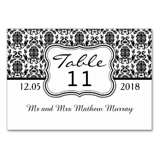Black and white damask Table Number Place card | Zazzle