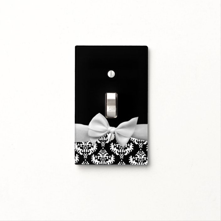 Black and white Damask with ribbon bow graphic Light Switch Cover ...