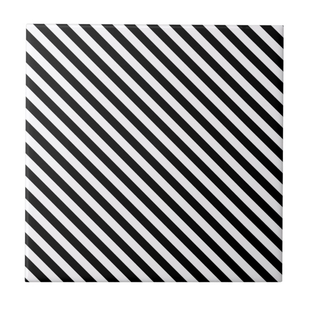 Black and White Diagonal Stripes Ceramic Tile | Zazzle