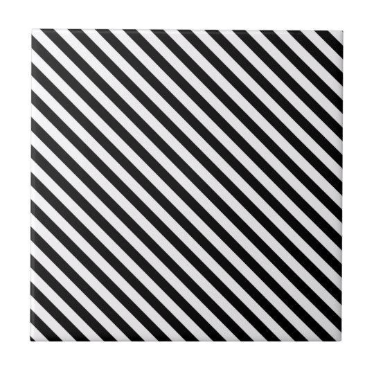Black and White Diagonal Stripes Ceramic Tile | Zazzle.com