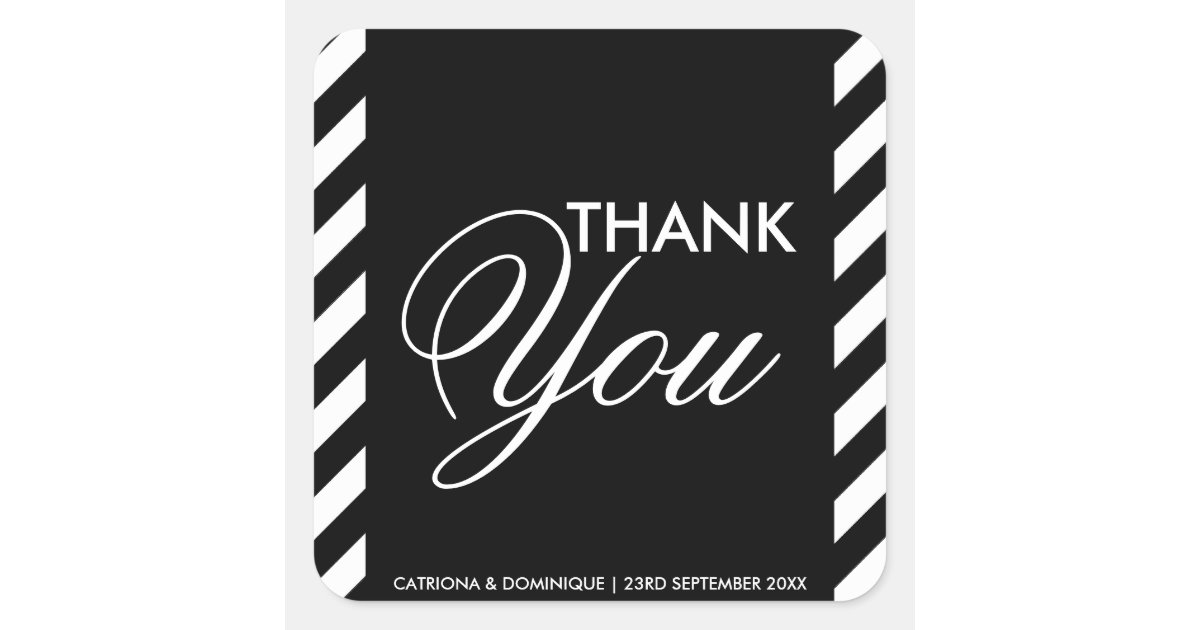 Black and White Diagonal Stripes Thank You Sticker | Zazzle