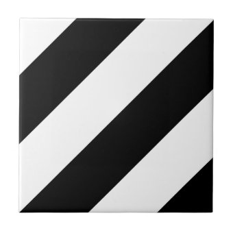 Black and White Diagonal Stripes Tile | Zazzle