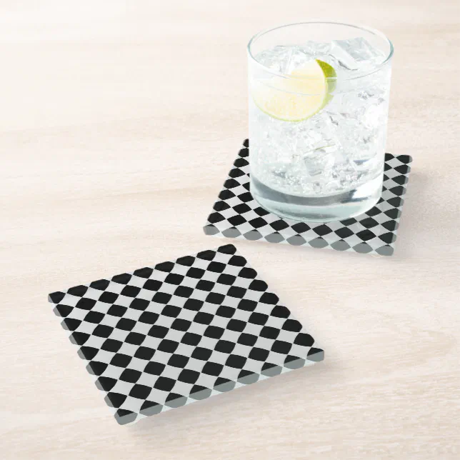 Black and white diamond pattern glass coaster | Zazzle