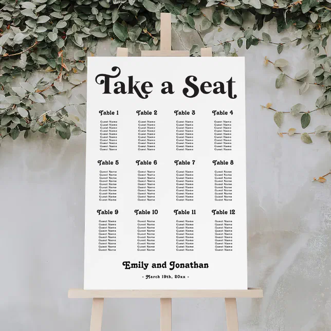 Black and White Disco Wedding Seating Chart Foam Board | Zazzle