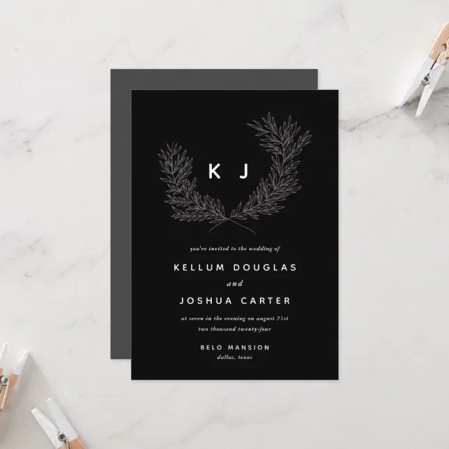 Black and White Distinguished Monogram Wedding Invitation | Zazzle