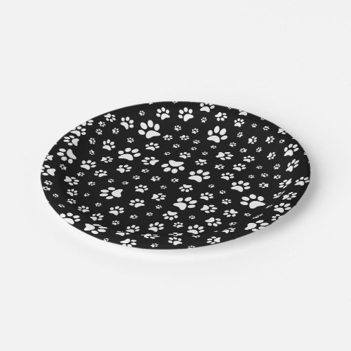 Black and White Dog Paw Print Paper Plate | Zazzle