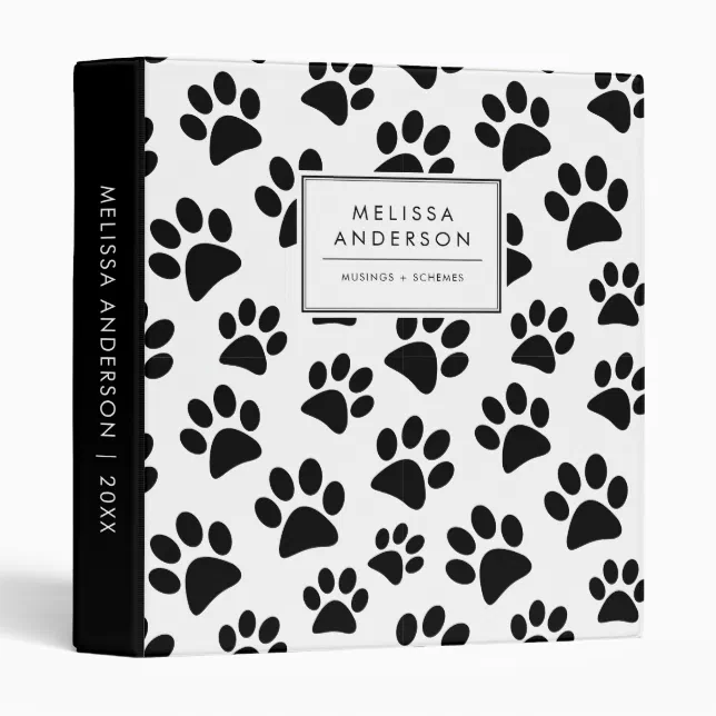 Black and White Dog Paw Prints Pattern 3 Ring Binder | Zazzle