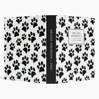 Black and White Dog Paw Prints Pattern 3 Ring Binder | Zazzle
