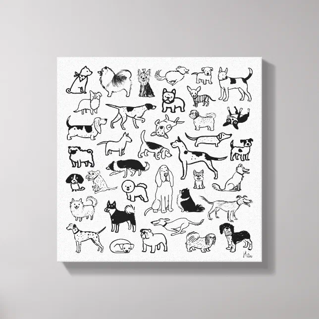 Black and White Dogs | A Variety of Dog Breeds Canvas Print | Zazzle