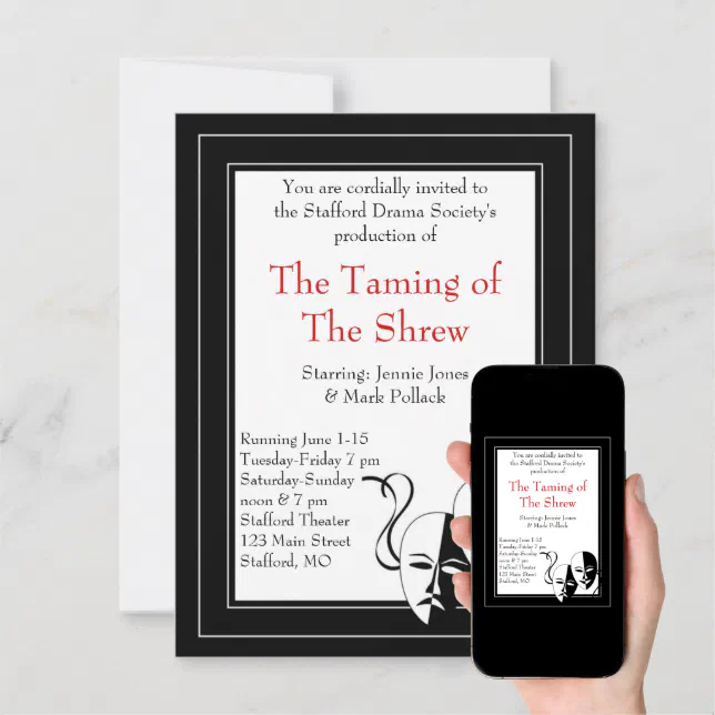 Black and White Drama and Theater Invitation | Zazzle