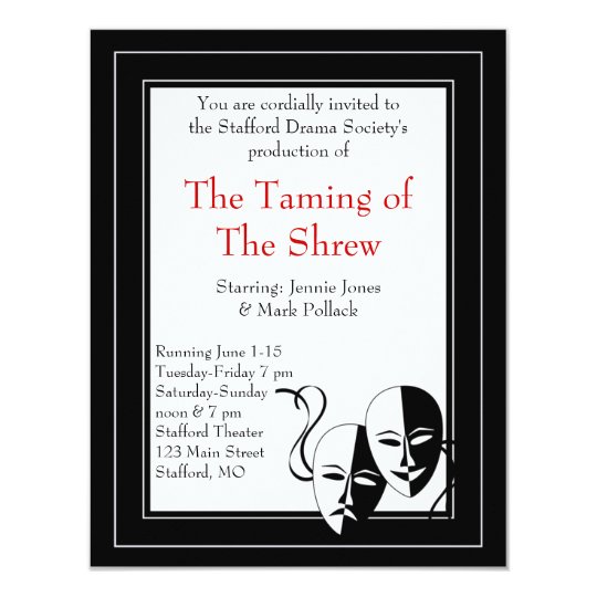 Black and White Drama and Theater Invitation | Zazzle.com