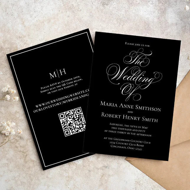 Black and White Elegant Calligraphy Script Formal Invitation | Zazzle