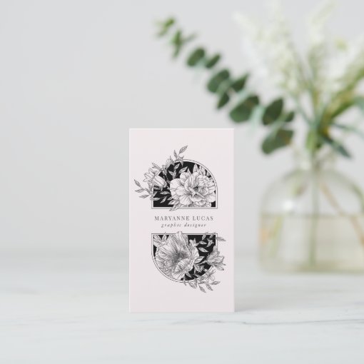 Black and White Elegant Floral Business Card | Zazzle