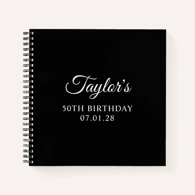 Black and White Elegant Script 50th Birthday Guest Notebook | Zazzle
